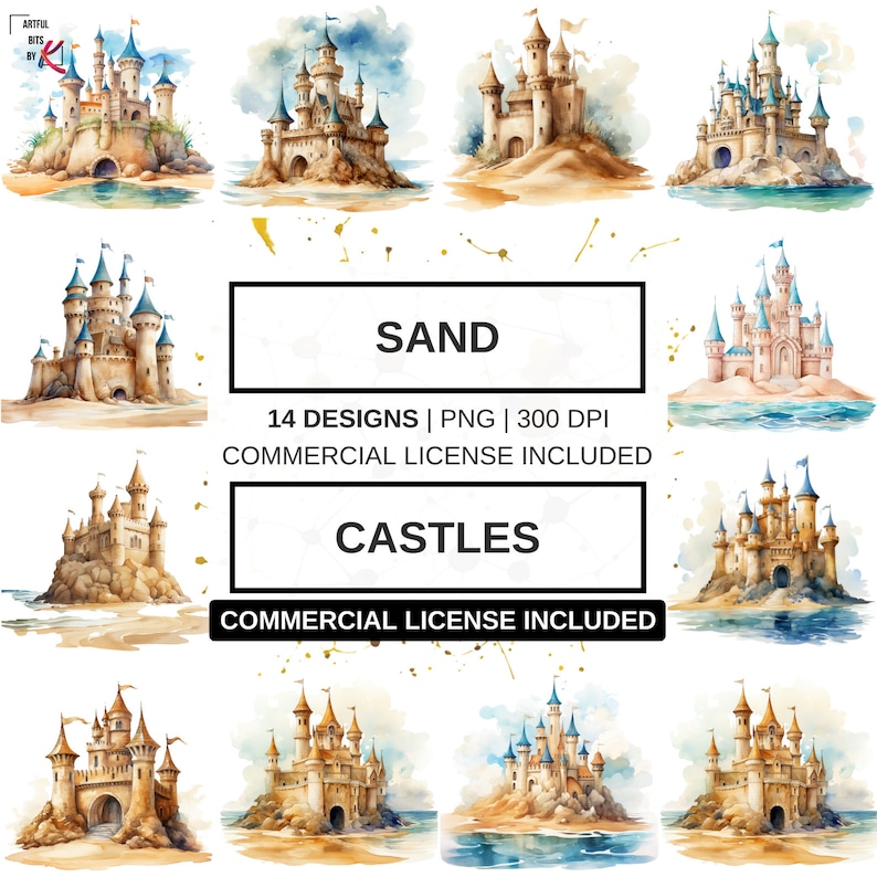 14 PNG Sand Castle Clipart, Beach Clipart, Nursery Clipart, Watercolor ...