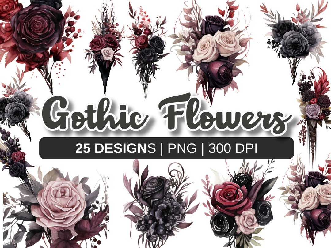 25 PNG Watercolor Gothic Floral Clipart Magical Gothic - Etsy