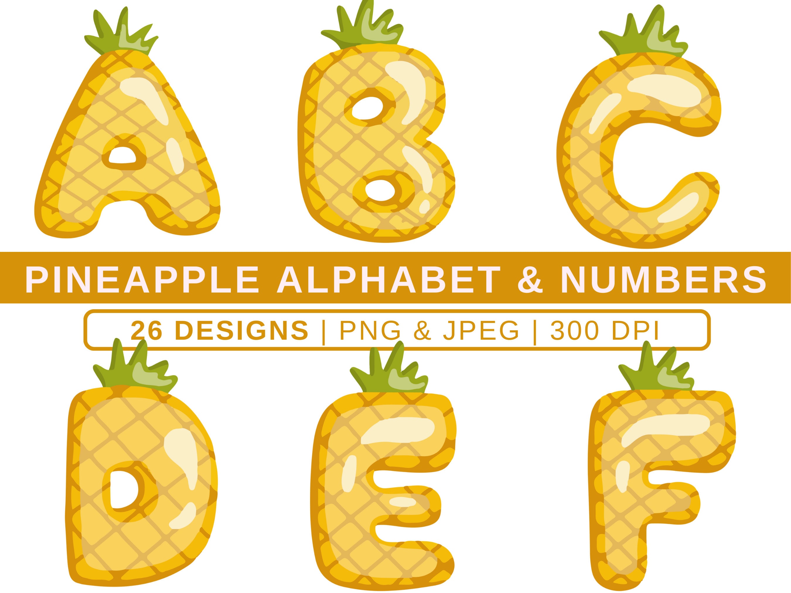 Pineapple Alphabets Clipart, Pineapple Alphabet, Succulent Font ...