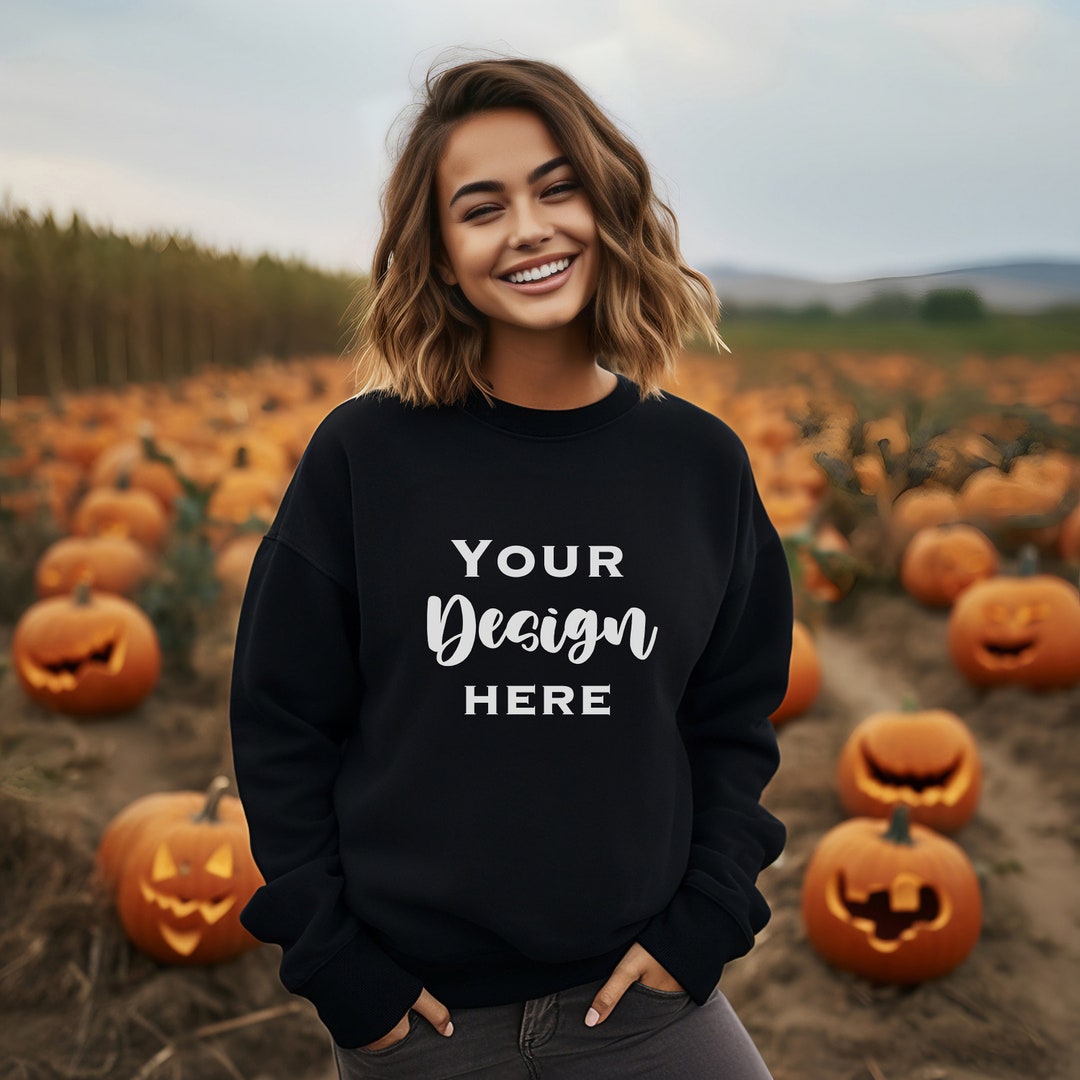 Black Gildan 18000 Halloween Mockups, Fall Sweatshirt Mokcup, Autumn ...
