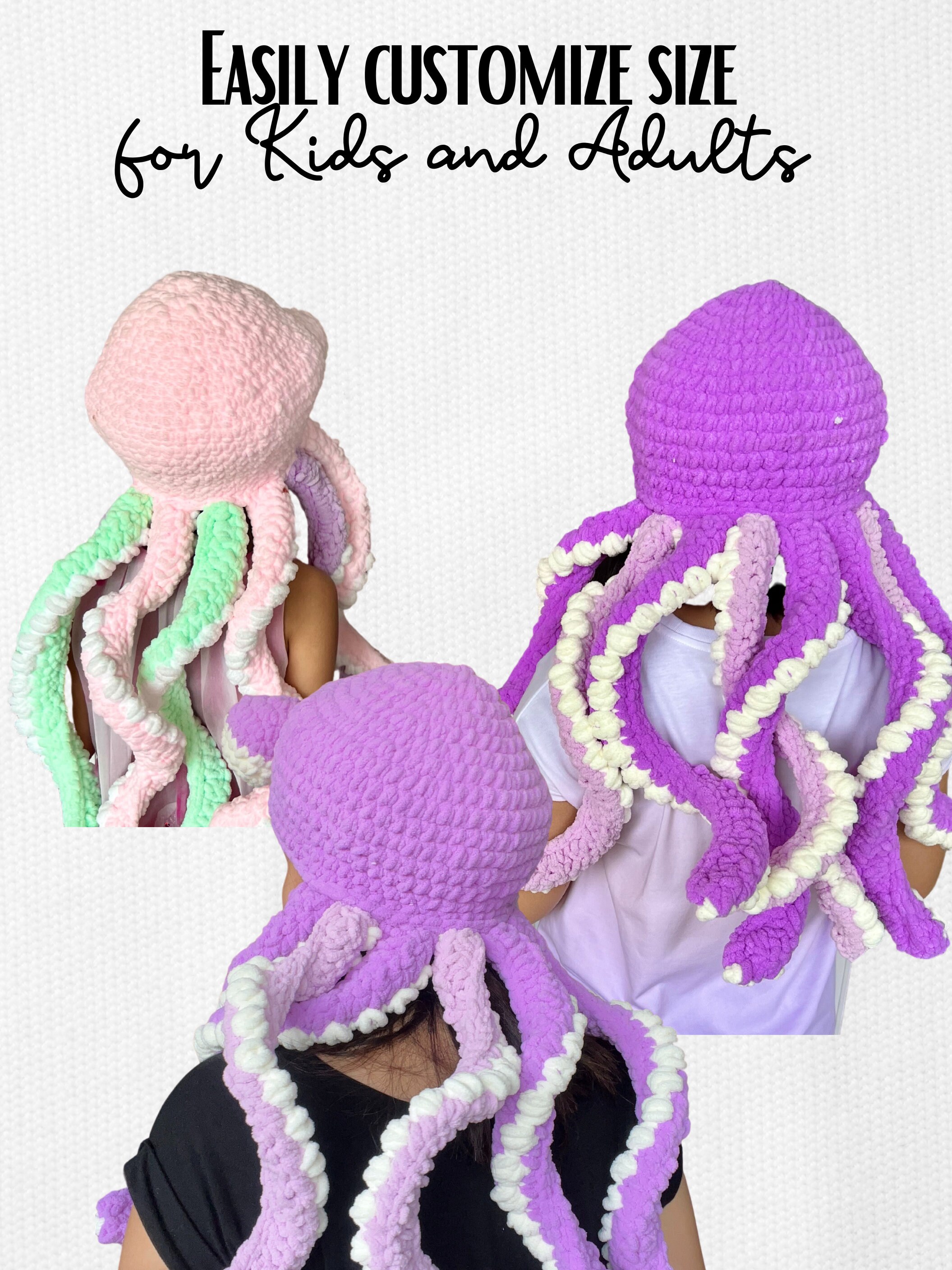 Octopus Hat Crochet Pattern Kids Adults Halloween Costume Crochet Sea ...