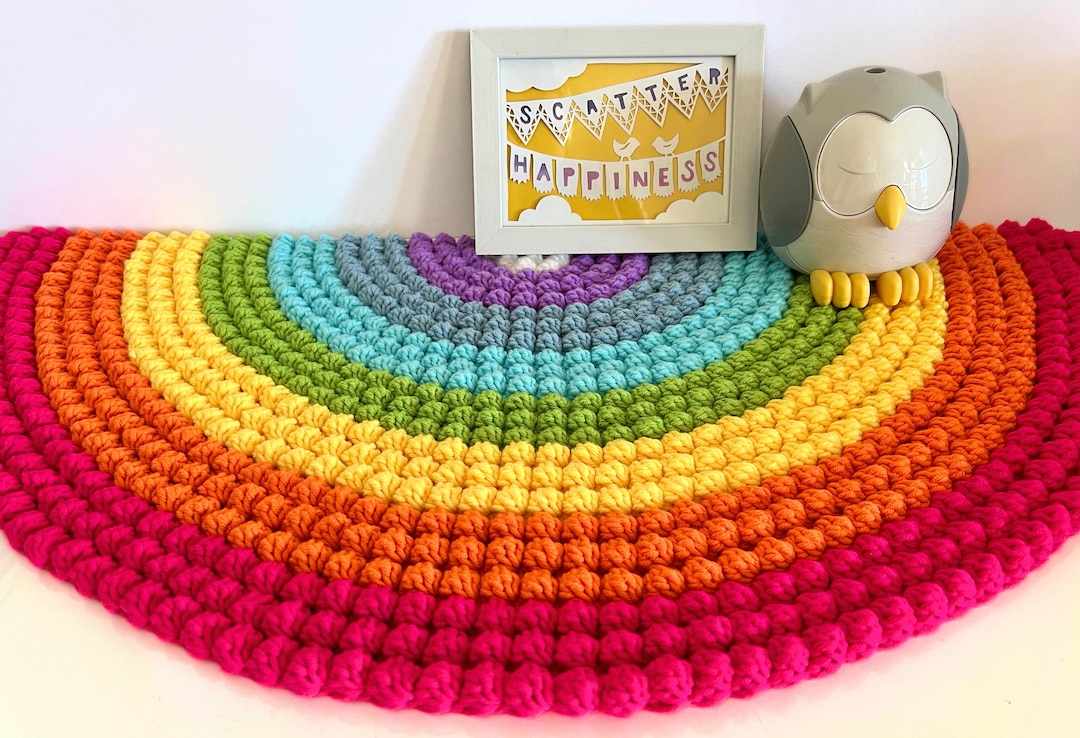 Crochet Rainbow Bobble Mat Pattern: Colorful Home Decor (PDF) - Etsy