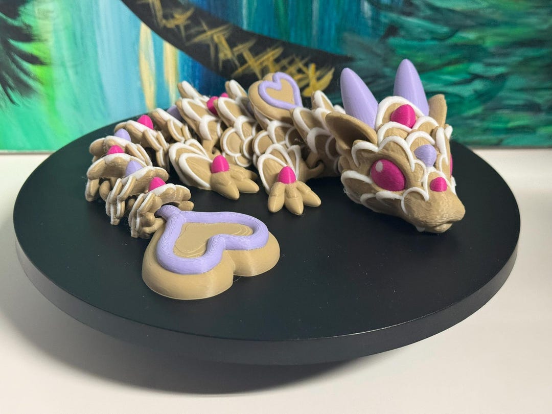3D Printed Articulated Baby Cookie Heart Dragon / Baby Cookie Heart Dragon / Cinderwing Dragon ...