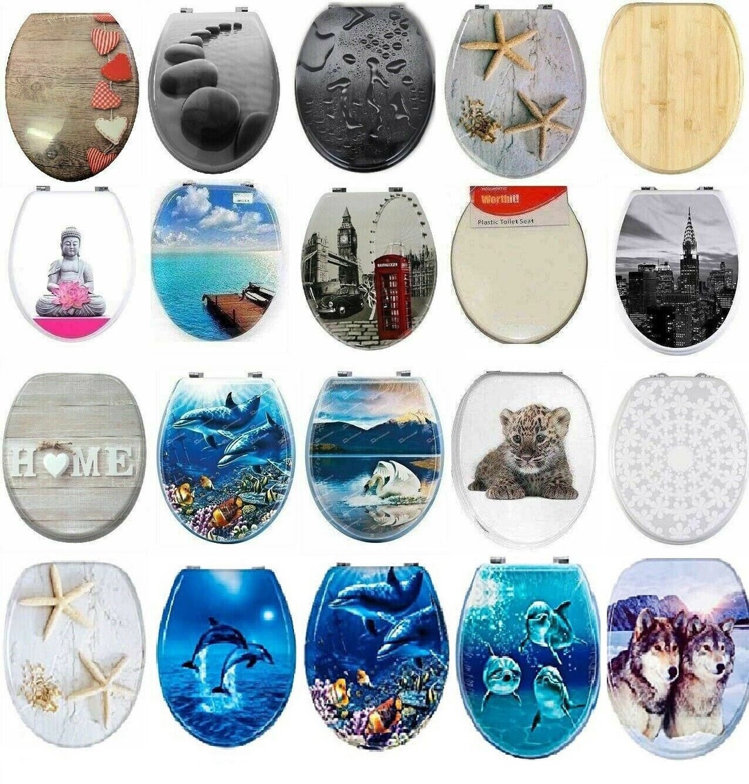 Mdf Soft Slow Close Toilet Seat Novelty Design Stainless Steel Hinges Loo Seats - Etsy UK