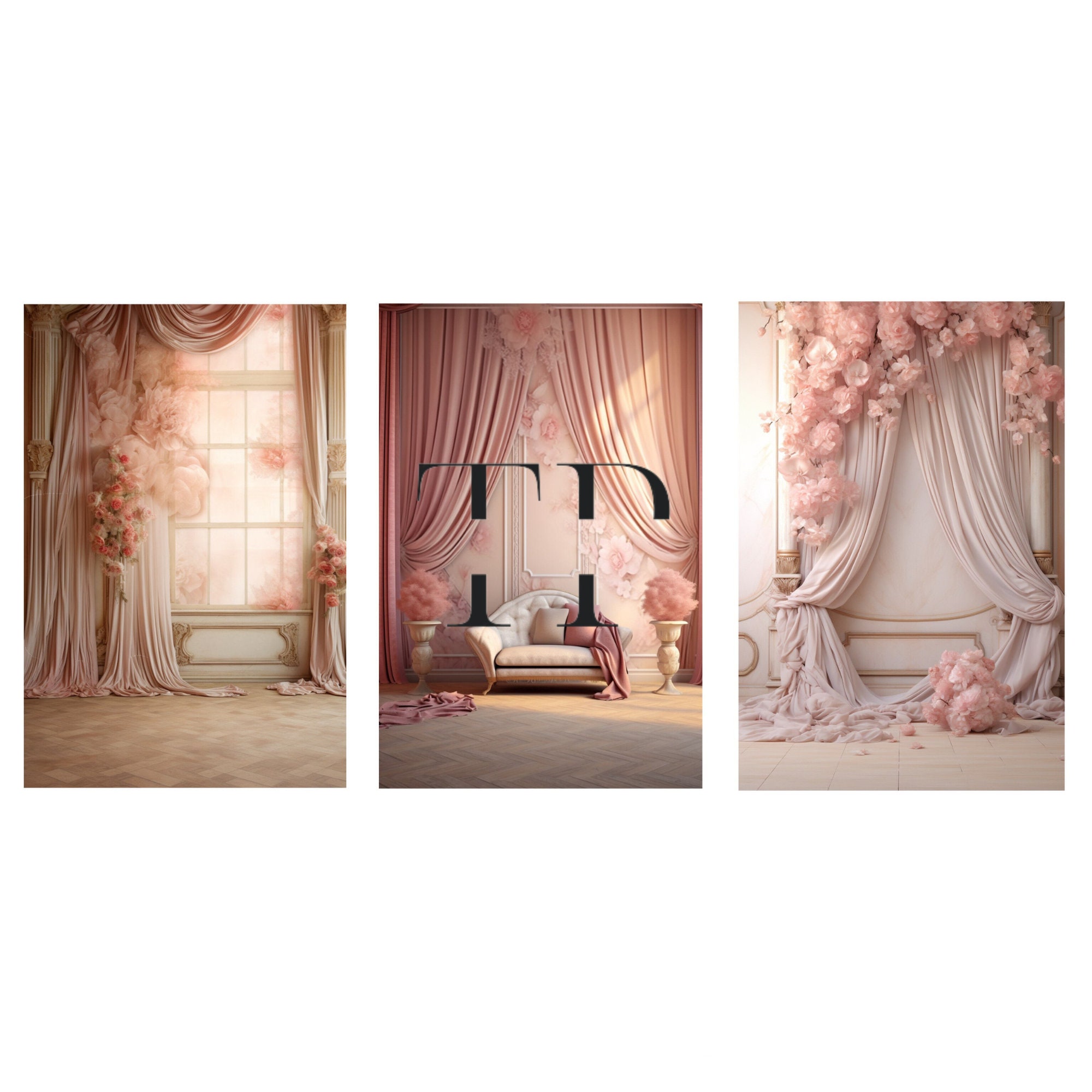 10x Pink Maternity Digital Backdrops - Floral Studio Backdrop Overlays ...
