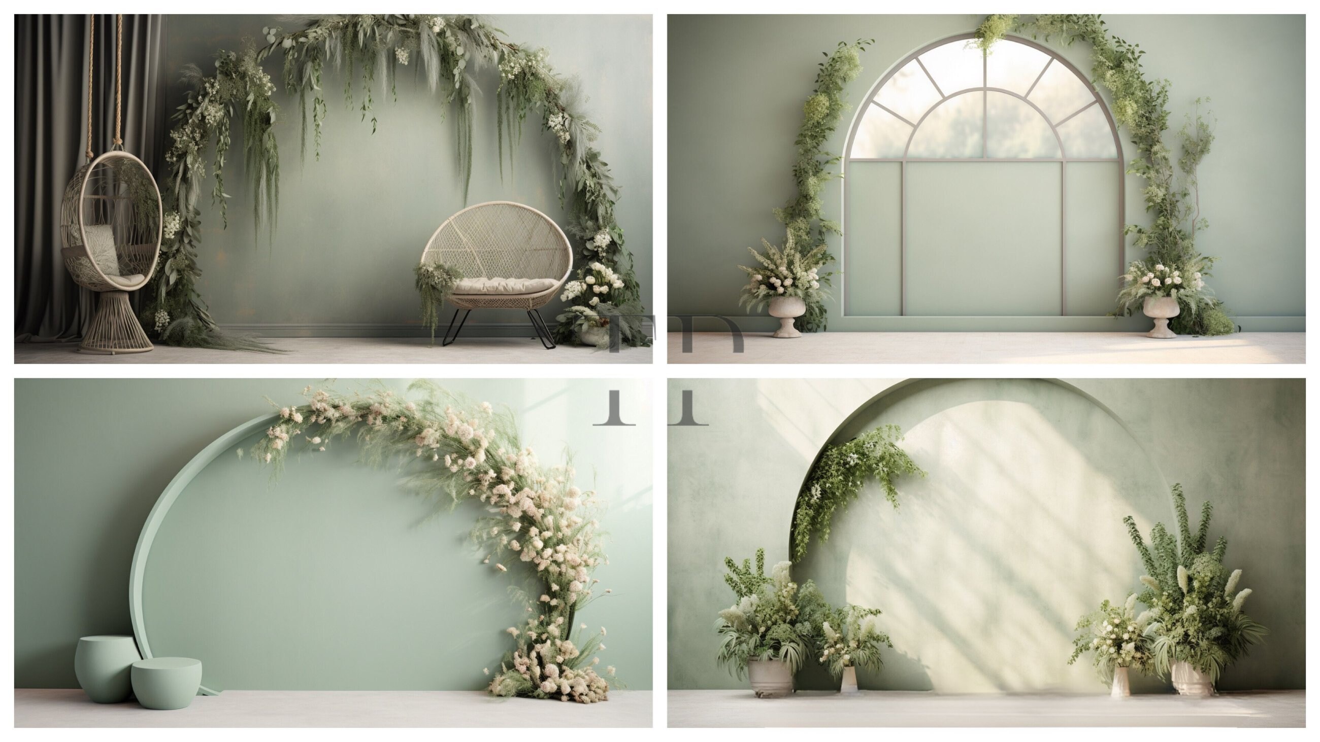 20x Boho Arch Digital Backdrops - Sage Green Maternity Photo Overlays ...