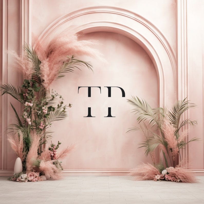 20x Boho Arch Digital Backdrops - Pink & White Maternity Photo Overlays ...