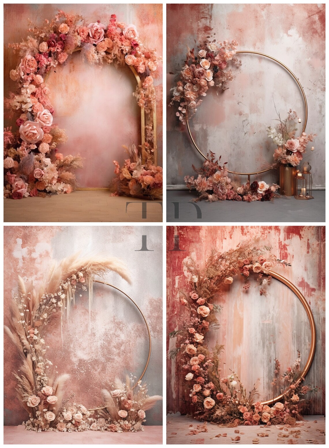 Rose Gold Boho Arch Digital Backdrops, Maternity Photo Overlays ...