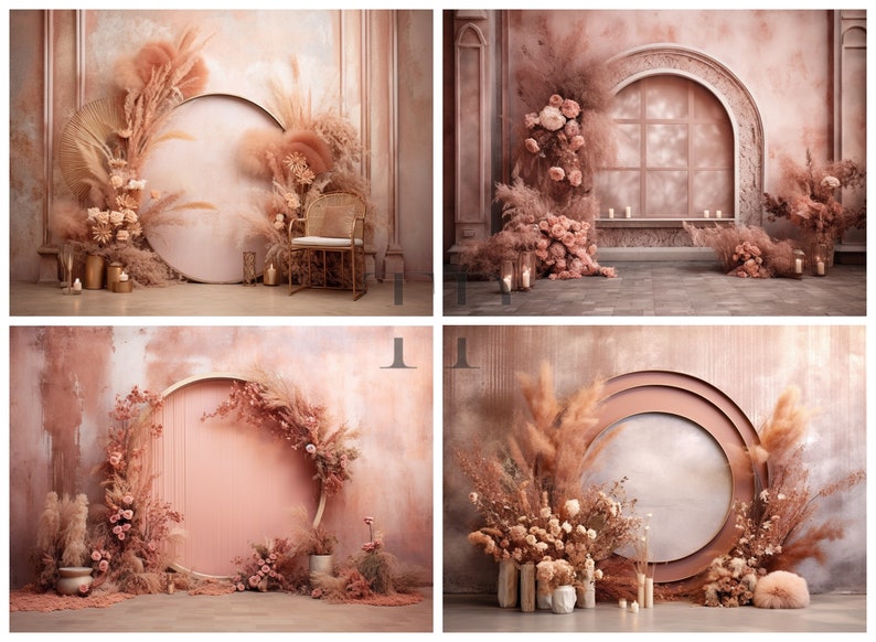 Rose Gold Boho Arch Digital Backdrops, Maternity Photo Overlays ...