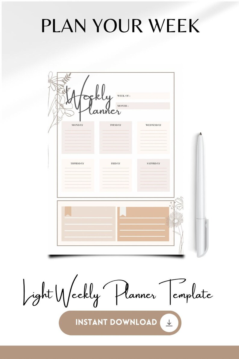 Minimal Weekly Planner, Instant Download, Printable, Productivity ...