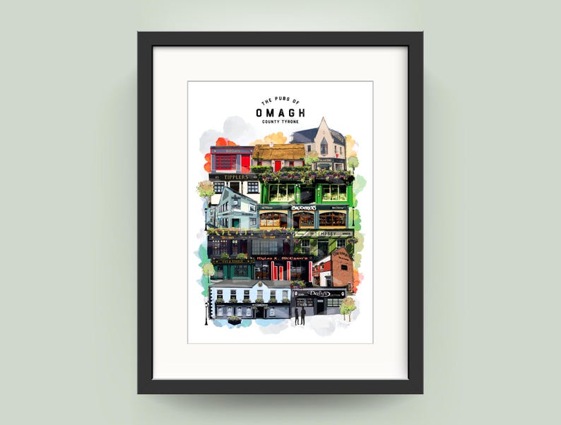 The Pubs of Omagh - County Tyrone - Art Print - Etsy UK
