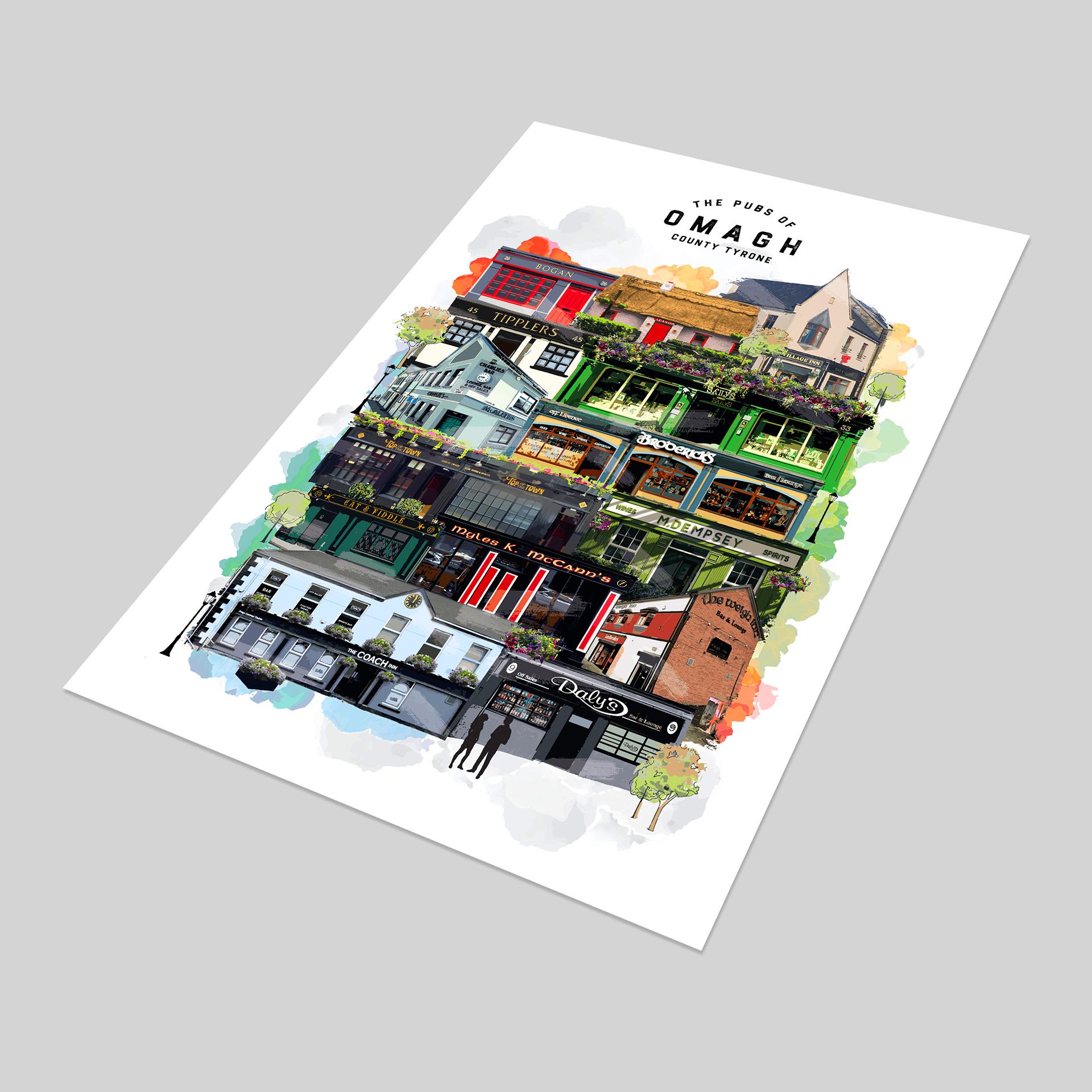 The Pubs of Omagh - County Tyrone - Art Print - Etsy UK