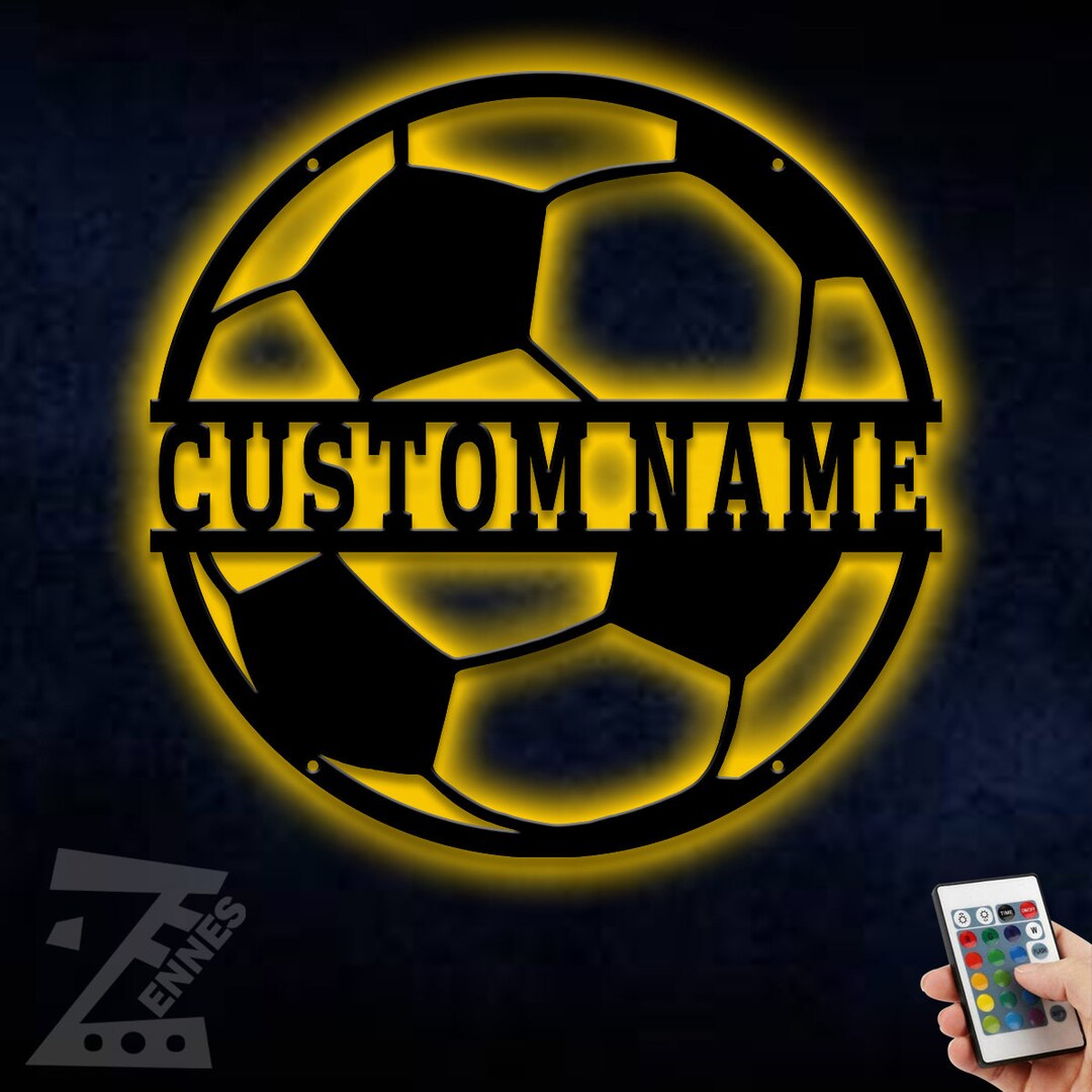 Custom Soccer Ball Metal Wall Art LED Light Personalized - Etsy