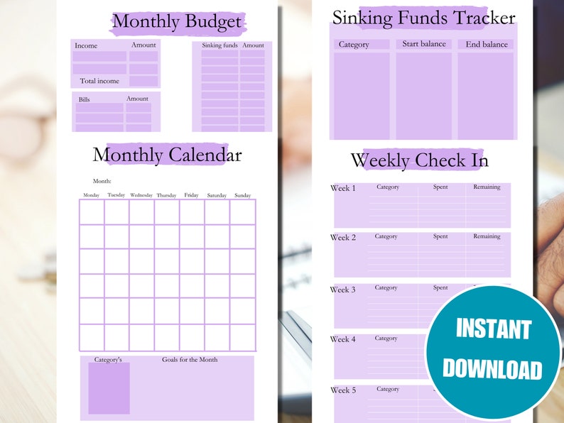 Printable Monthly Budgeting Template Pack Purple Instant - Etsy