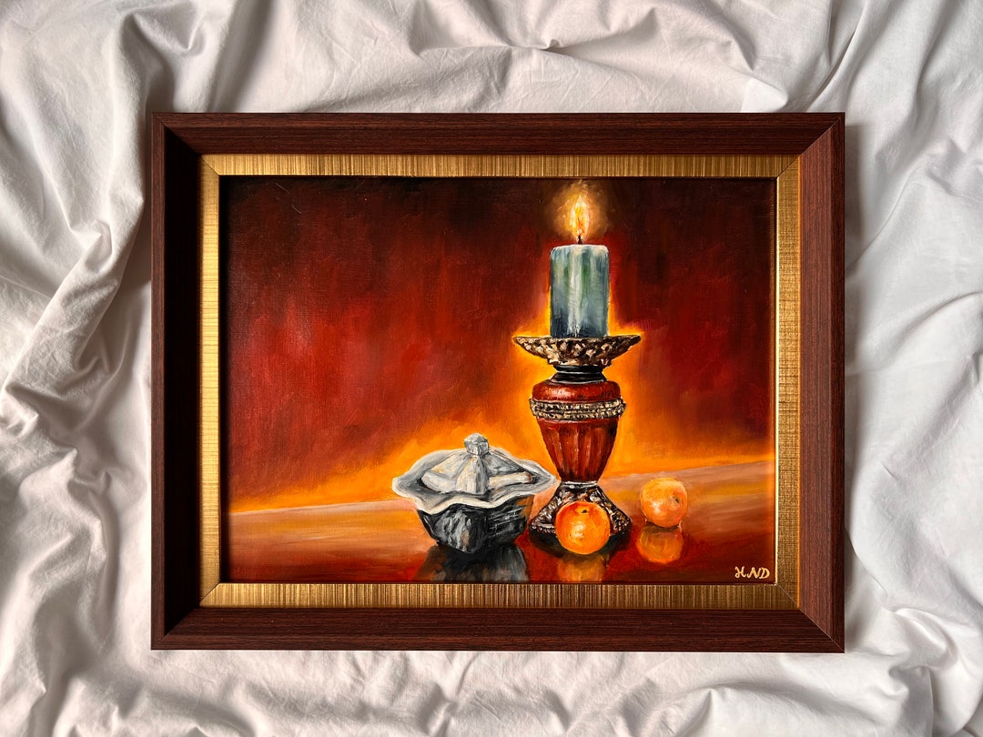 Candle Oil Painting Realistic Artwork Original Still Life Vintage ...