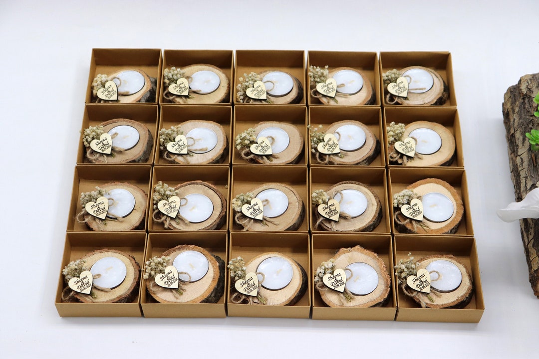 Wooden Tealight Candle Holders, Personalised Holder Favors, Rustic ...