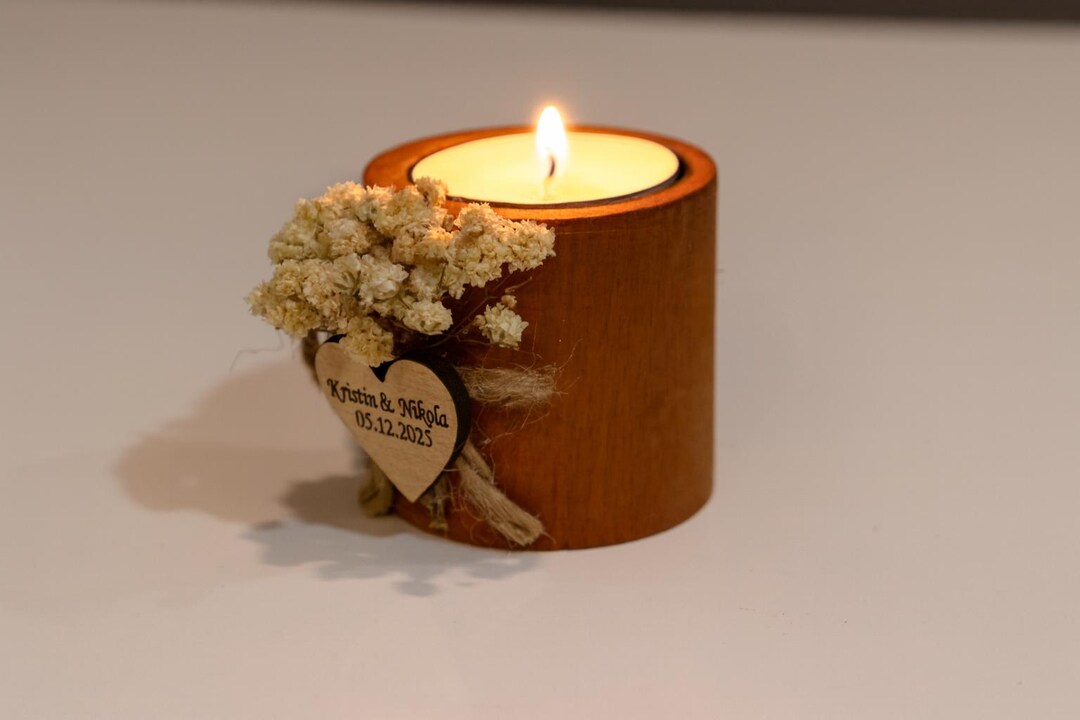 Custom Rustic Wedding Favor | Personalized Wooden Candle Holder With ...