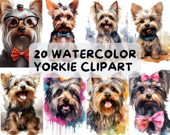 Watercolor Yorkshire Terrier Clipart Bundle, Yorkie Set of 20, Yorkie ...