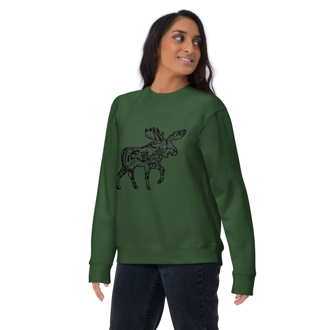 Floral Moose Inlay Hooded Sweatshirt Moose Animal Hoodie - Etsy