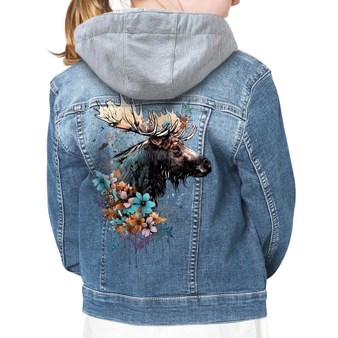 Beautiful Moose Kids' Hooded Denim Jacket Animal Lover Gift Ideas Moose ...