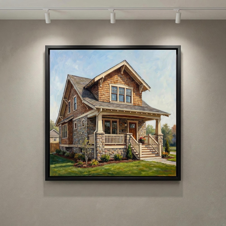 Hand-painted Custom House Portrait From Photo, Framed Oil Painting on ...