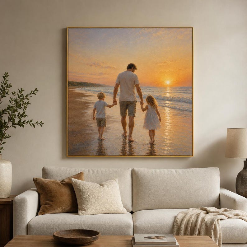Custom Hand-painted Family Portrait Oil Painting on Canvas, Framed ...