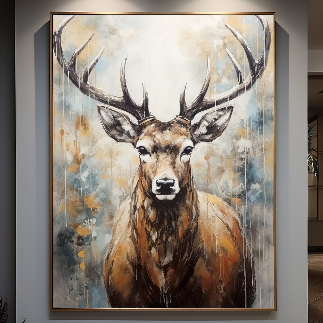 Custom Oil Painting of Elk With Frame, Abstract Deer Painting on Canvas ...