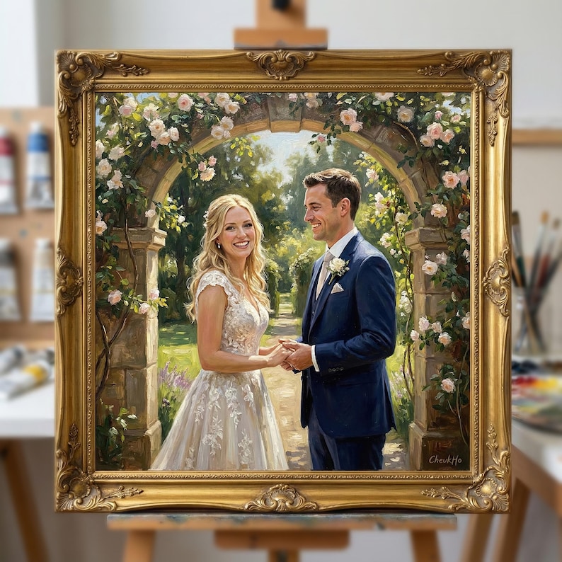 Custom Wedding Painting From Photo, Hand-painted Framed Canvas Portrait ...