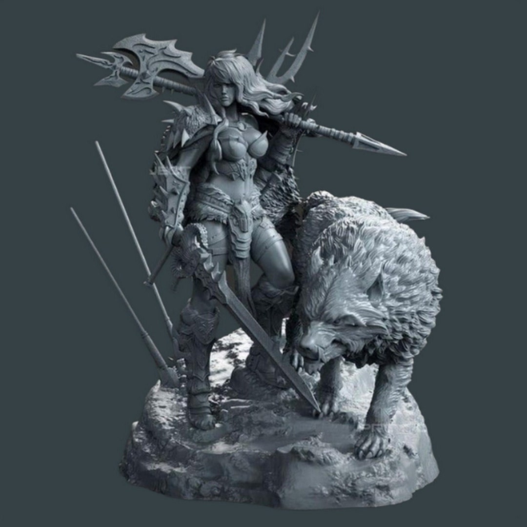 Barbarian Girl and the Wolf STL 3D Digital Printing STL File - Etsy ...