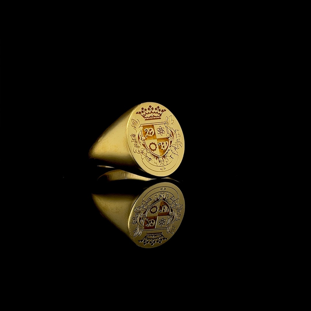 Gold Family Crest Signet Ring, Family Rings, Gold Signet Ring, Coat of Arms Ring, Family Crest ...
