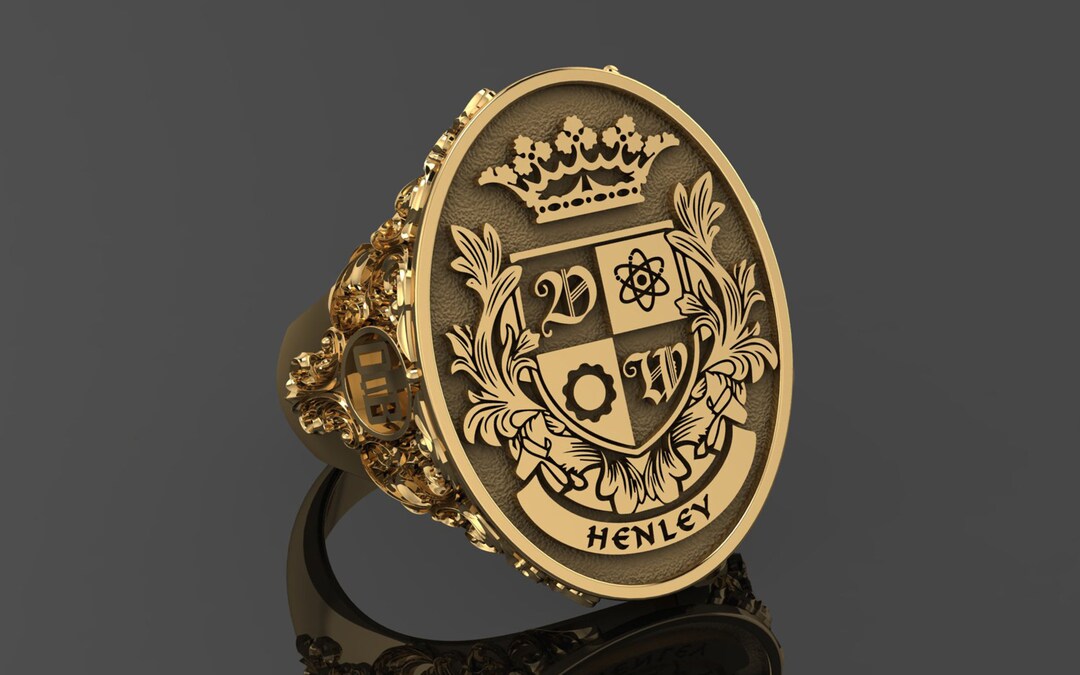 Gold Family Crest Signet Ring, Family Rings, Gold Signet Ring, Coat of ...