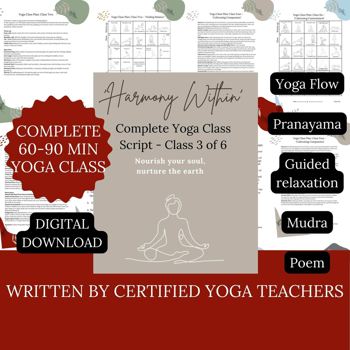 Yoga Teacher Class Complete Yoga Digital Download Practise Cards Full ...