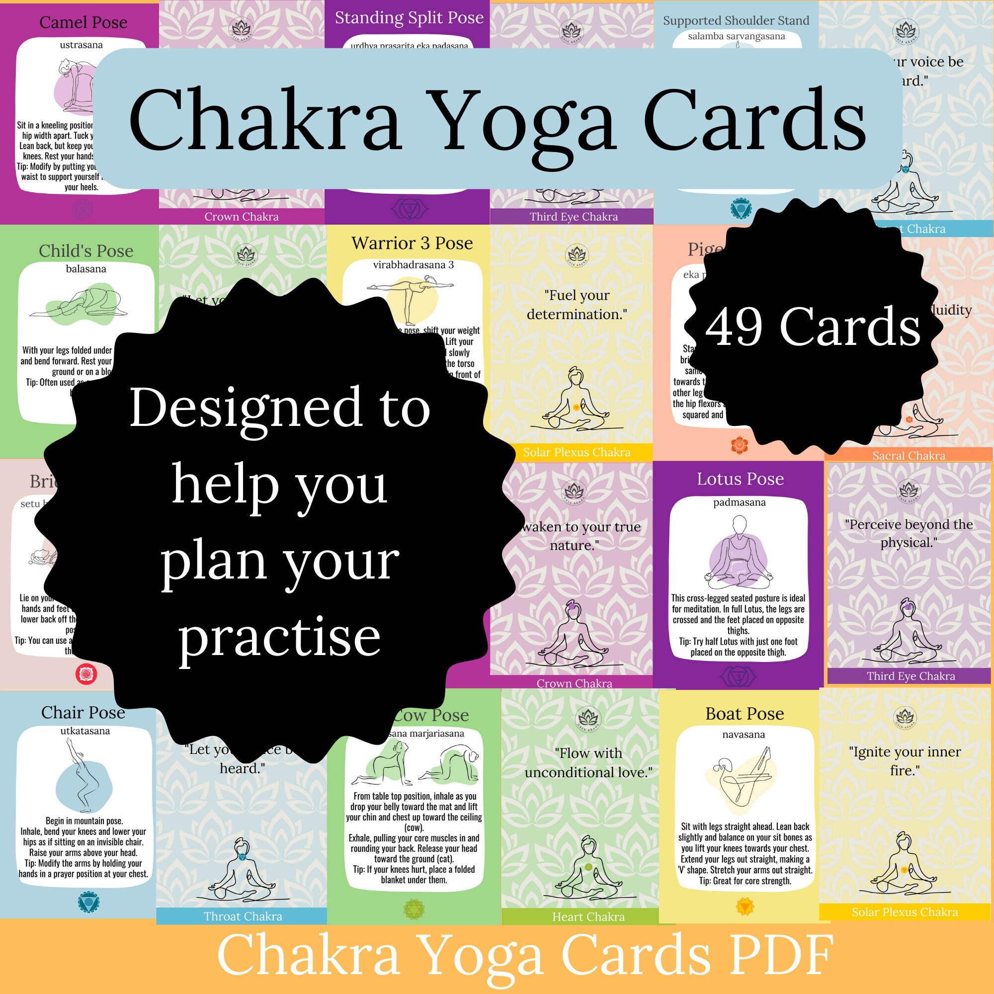 Chakra Yoga Pose Cards Digital Download Yoga Sequence Cards Hatha Yoga ...