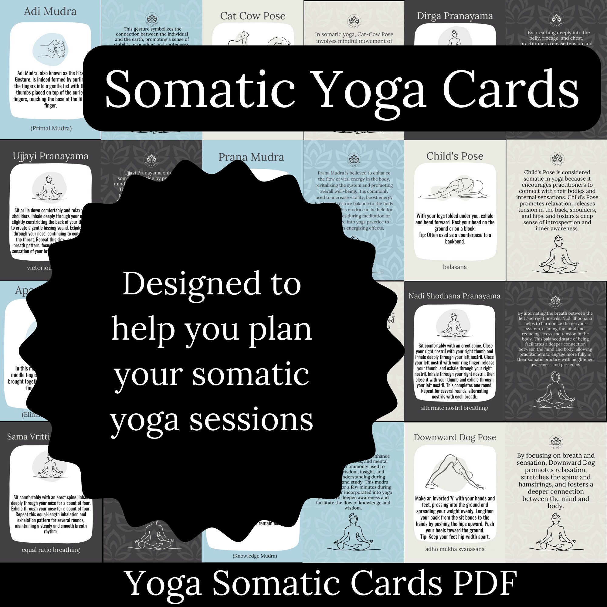 Somatic Yoga Pose Cards Digital Download Yoga Sequence Mudra Card Deck ...