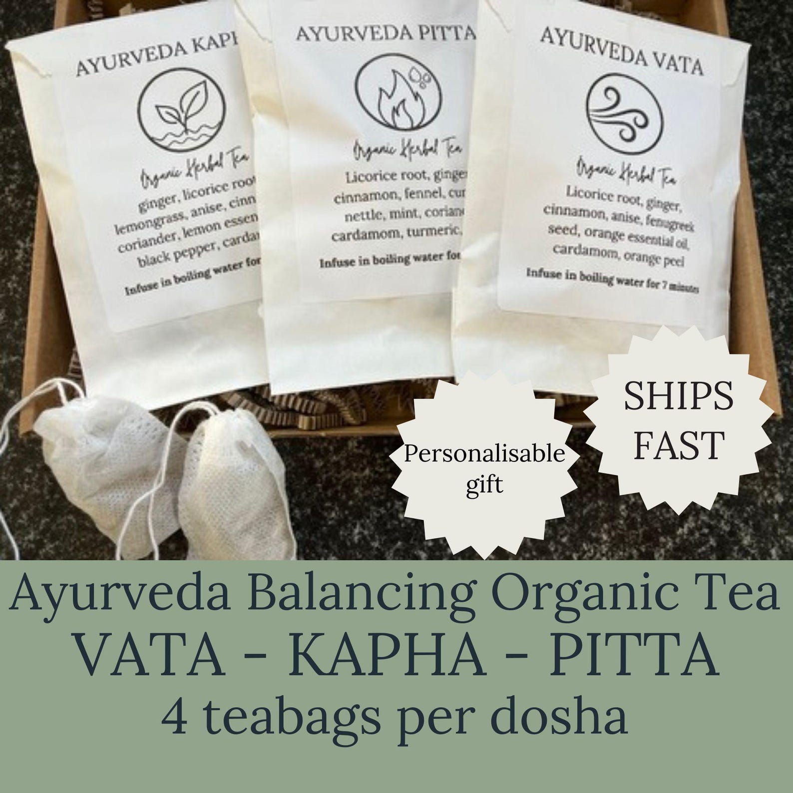 Organic Herbal Tea Set Ayurvedic Dosha Balancing Wellness Gift Stress ...
