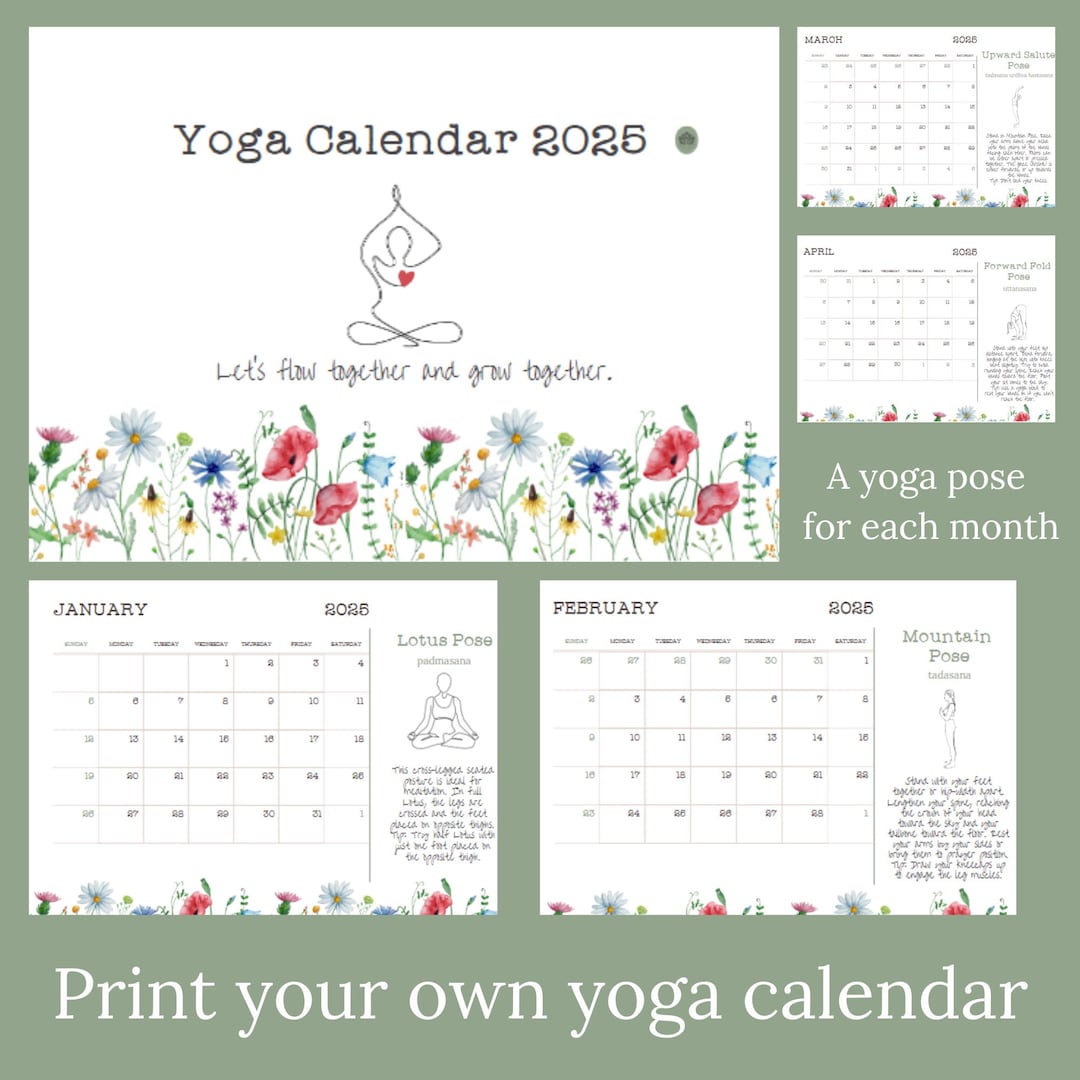 Yoga Calendar Digital Download Yogi Calendar Diy Make Your Own Calendar ...