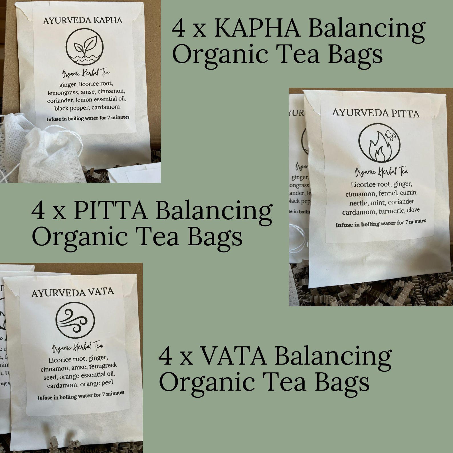 Organic Herbal Tea Set Ayurvedic Dosha Balancing Wellness Gift Stress ...