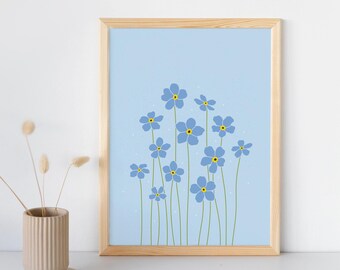 Pastel Blue Forget Me Not Printable Art Print, Flower Art Print, Flower ...