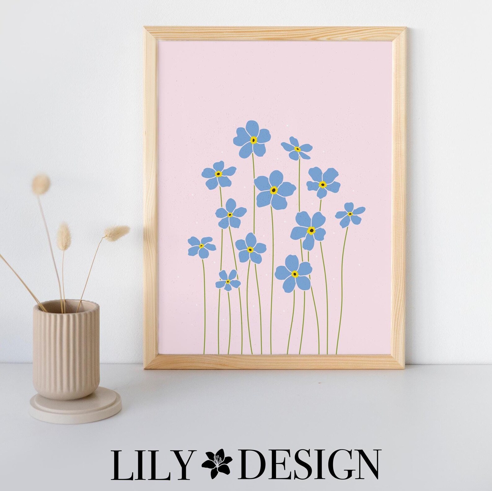 Pastel Pink Forget Me Not Printable Art Print, Flower Art Print, Flower ...
