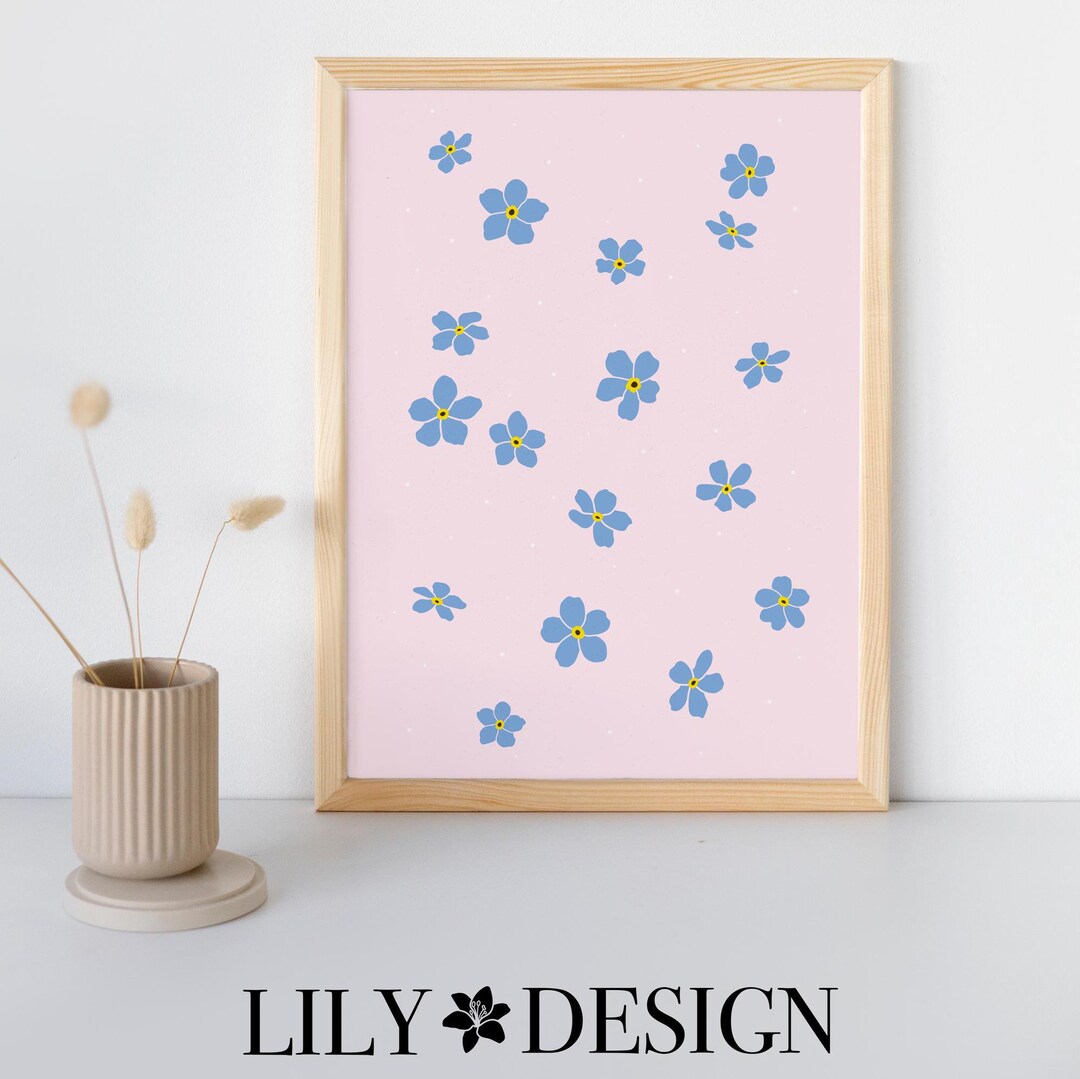 Pastel Pink Forget Me Not Printable Art Print, Flower Art Print, Flower ...