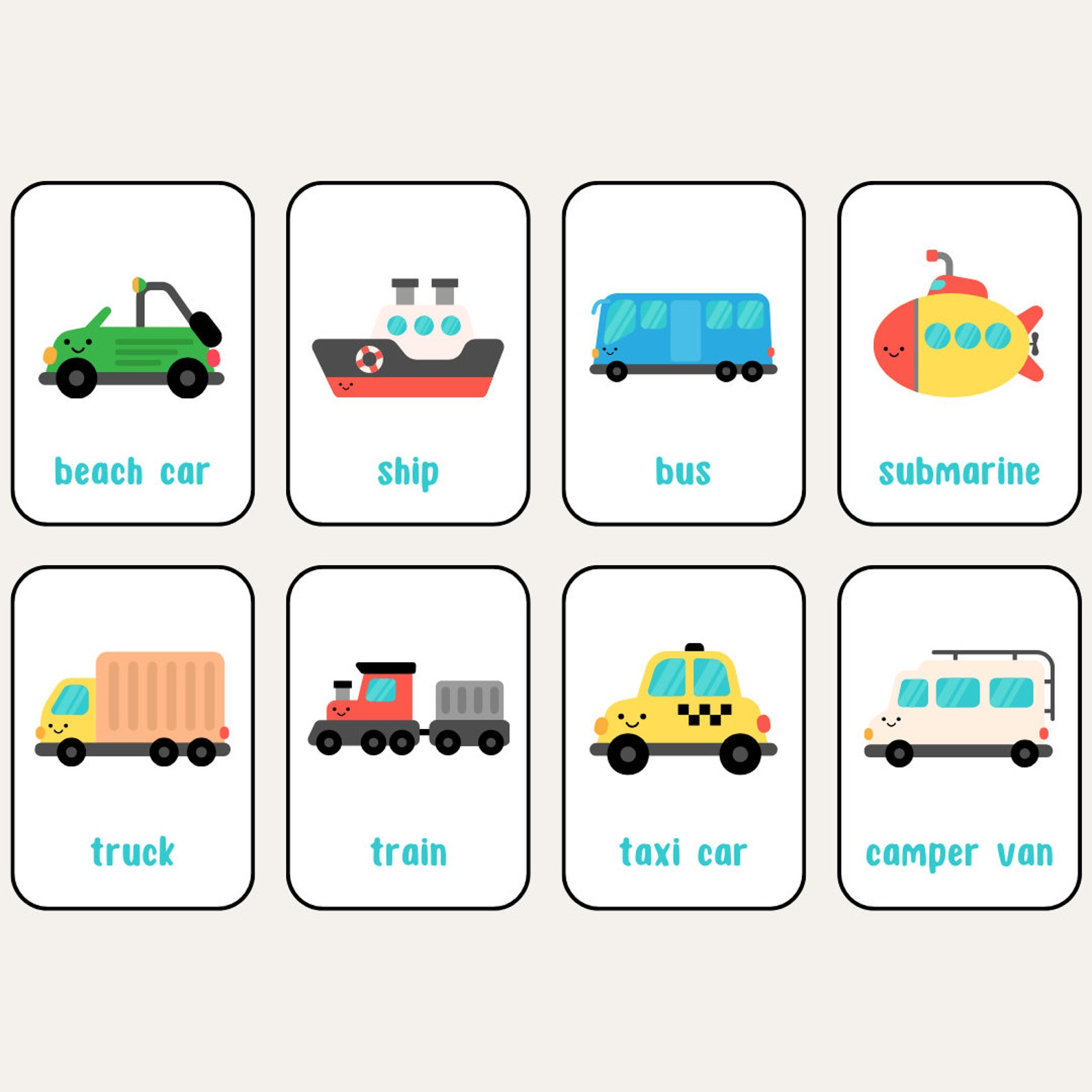 Colorful Vehicles Vocabulary Flashcards Digital Download - Etsy