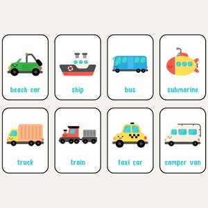 Colorful Vehicles Vocabulary Flashcards - Digital Download, Printable ...