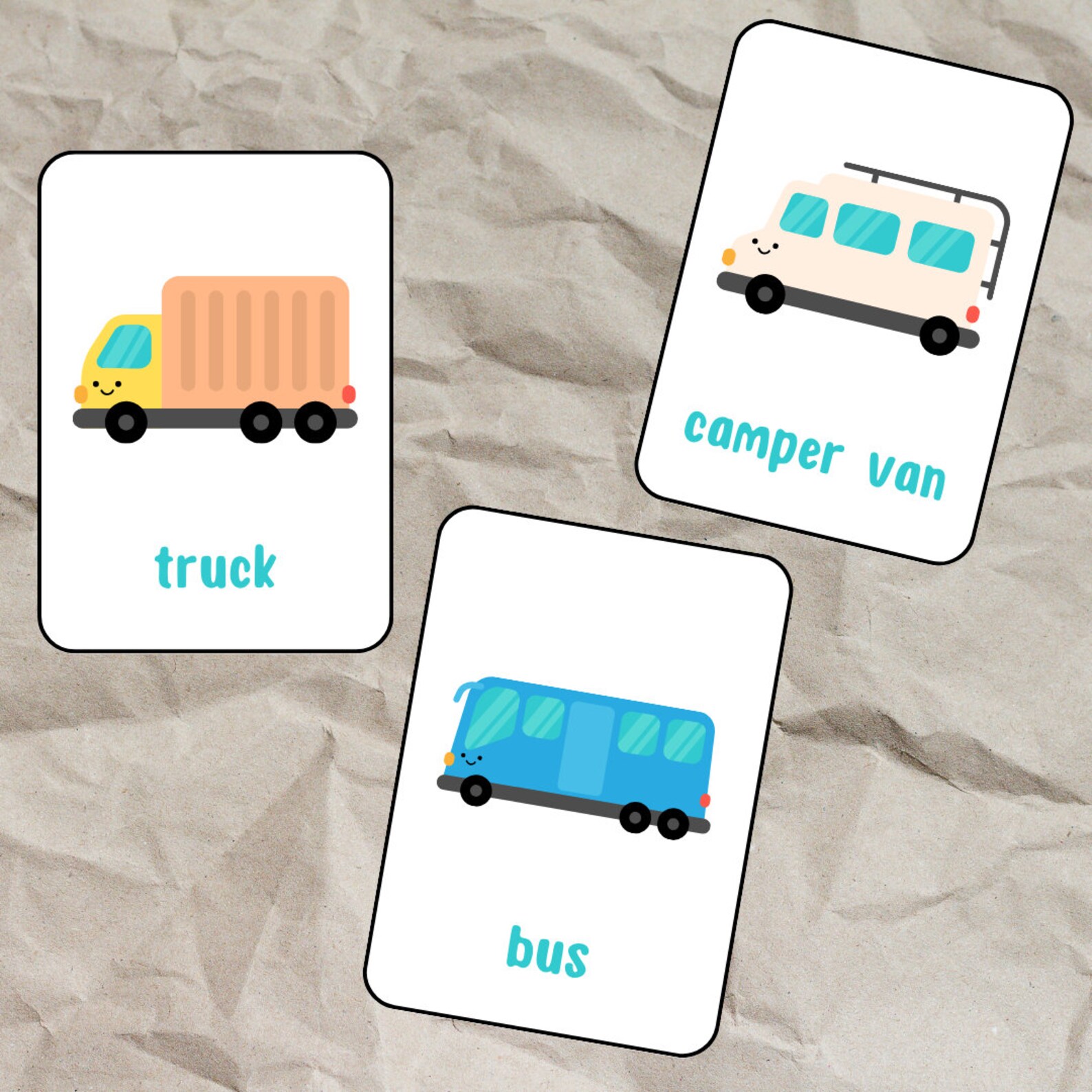 Colorful Vehicles Vocabulary Flashcards - Digital Download, Printable ...
