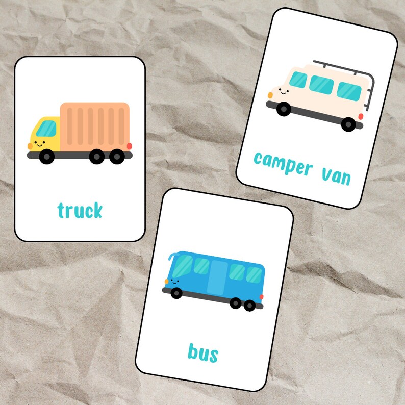 Colorful Vehicles Vocabulary Flashcards - Digital Download, Printable ...
