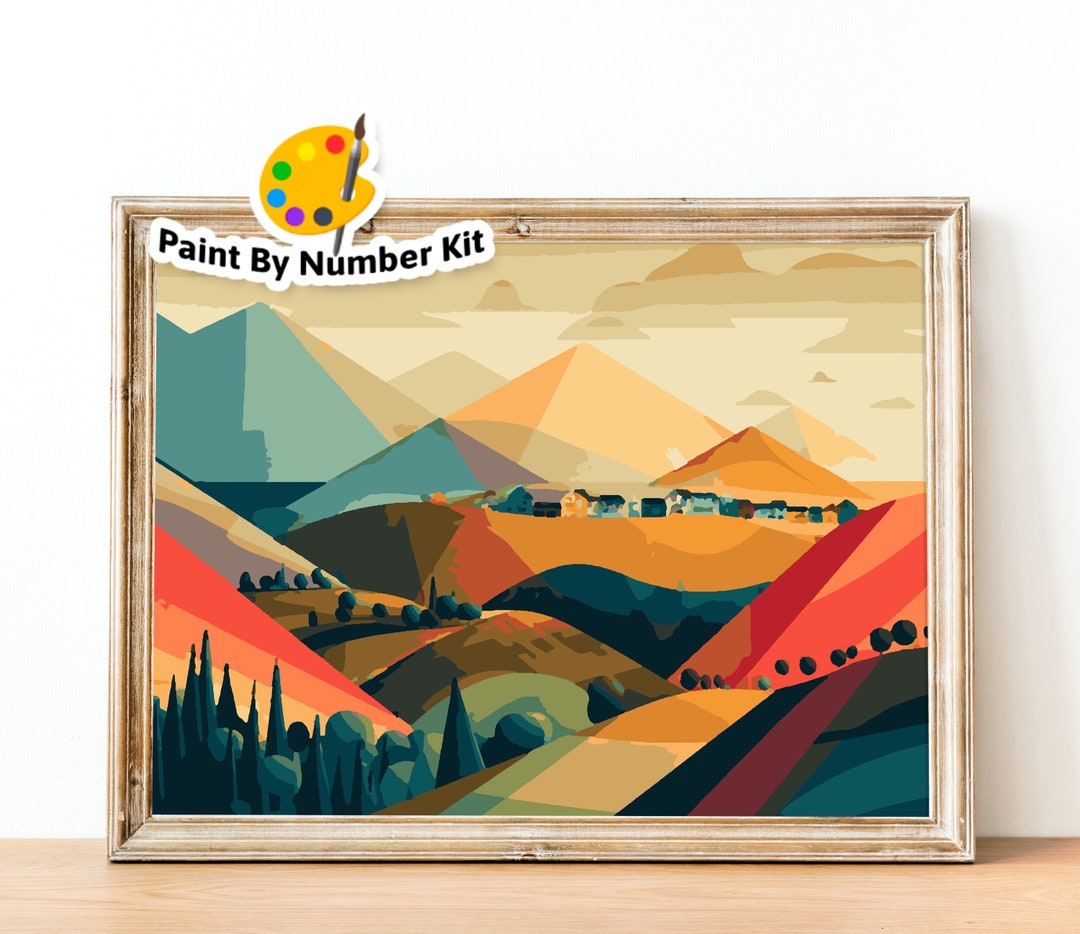 Geometrically Abstract Hill Number Painting Kit Easy Acrylic Painting ...