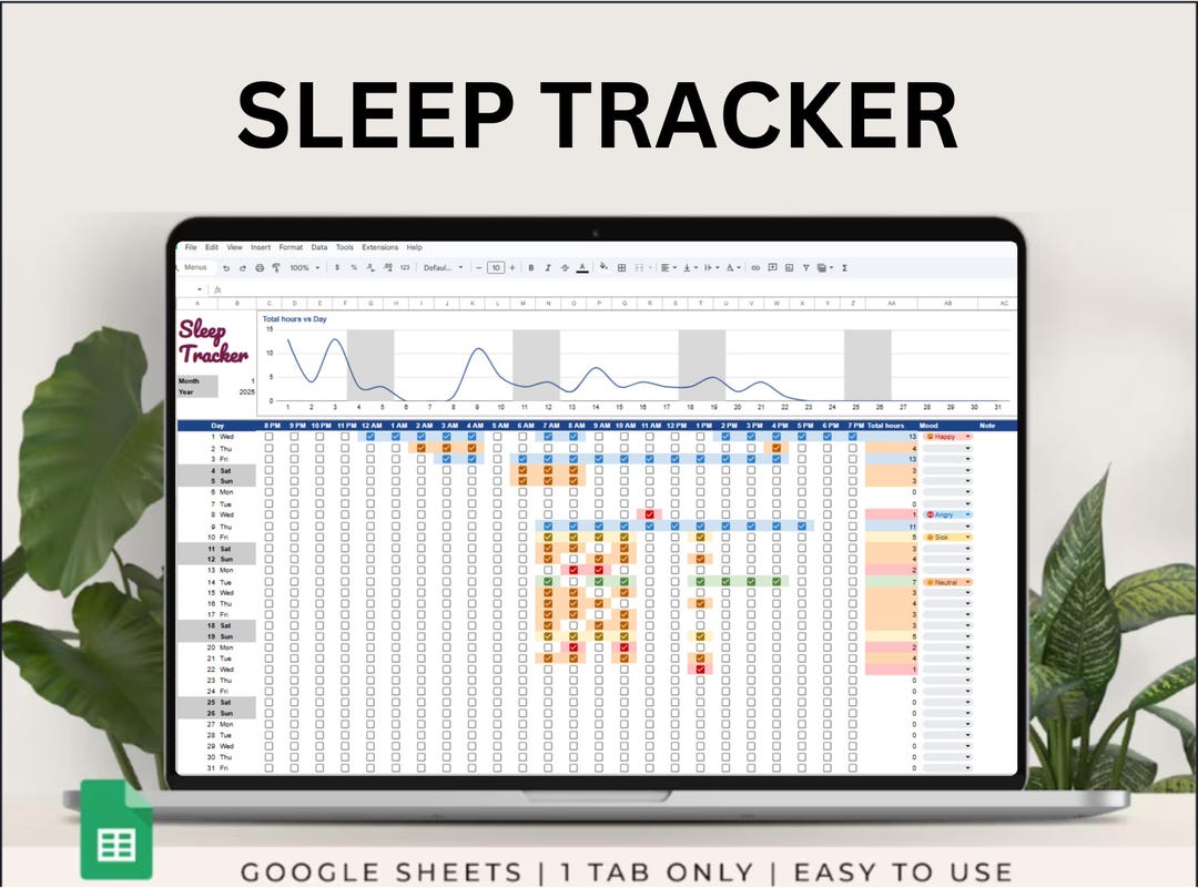 Sleep Tracker Google Sheets Spreadsheet Template Daily Sleep Planner ...