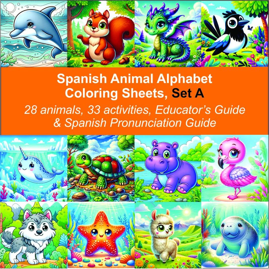 Spanish Animal Alphabet Coloring Sheets, Set A - Etsy