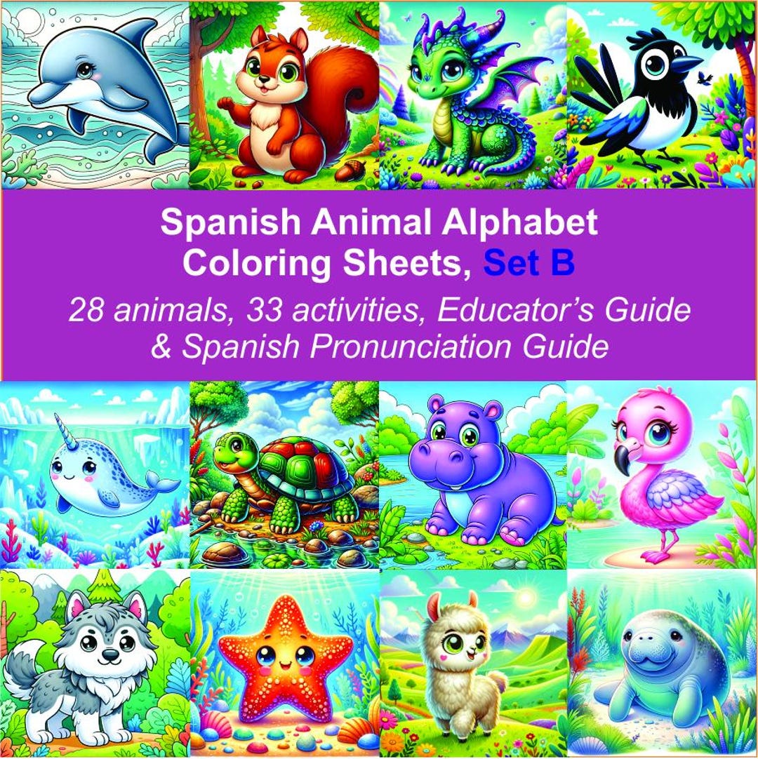 Spanish Animal Alphabet Coloring Sheets, Set B - Etsy