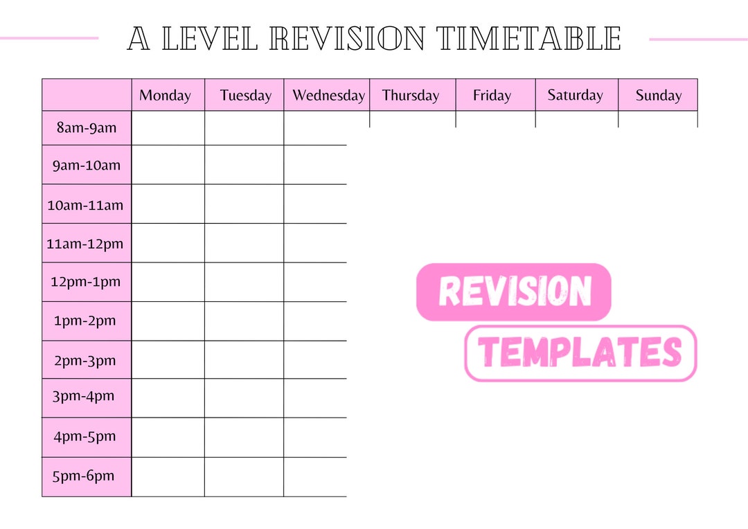 A Level Revision Timetable - Etsy