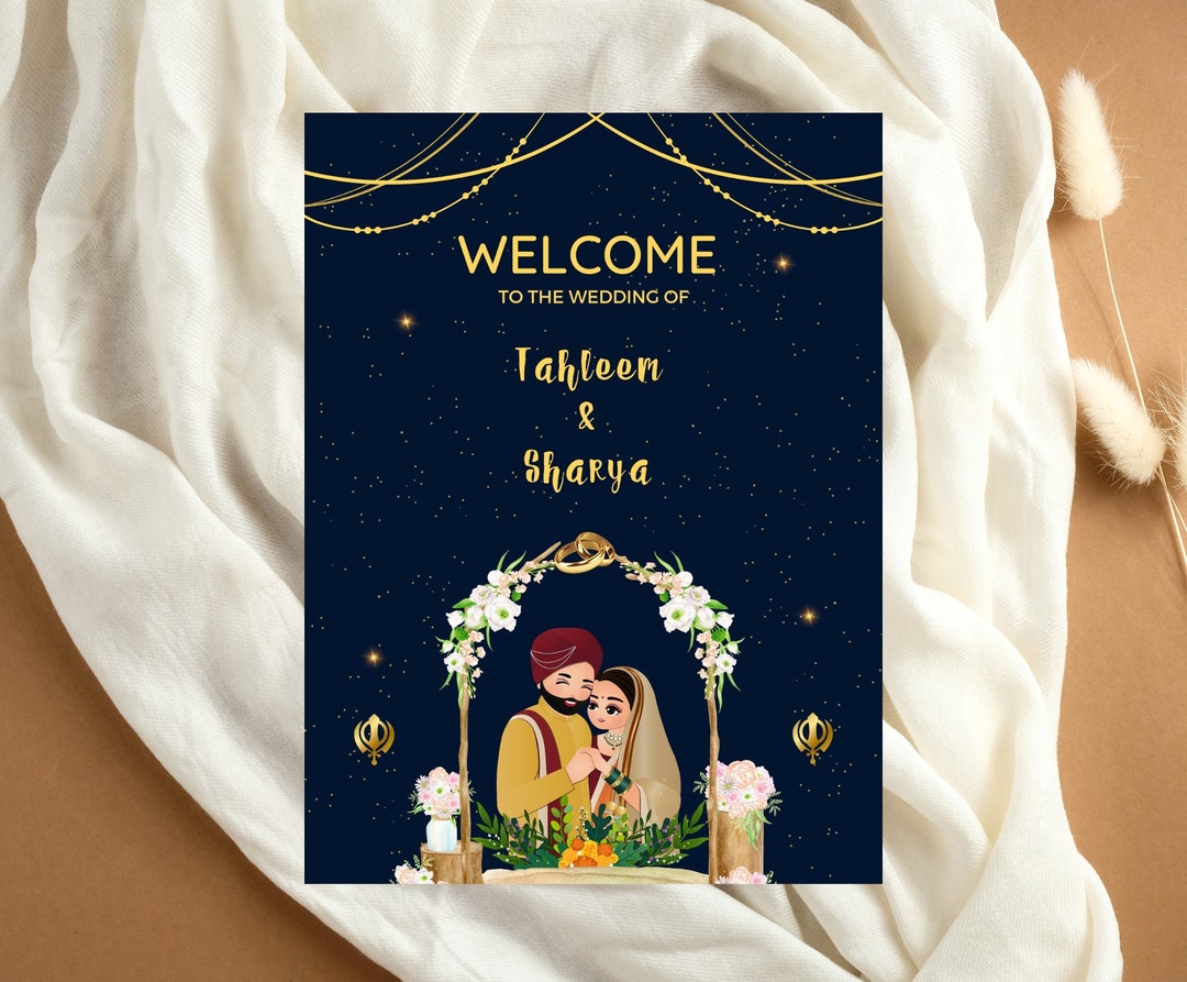 Sikh Wedding Welcome Sign, Wedding Welcome Sign, Traditional Wedding ...